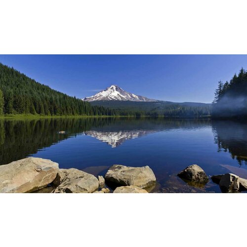 Картина на холсте 60x110 Альянс Лес "Trillium Lake Орегон Oregon" на подрамнике / интерьер/ декор
