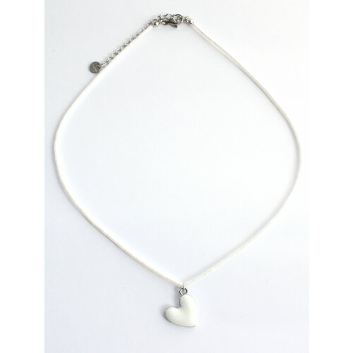 Колье Pechinoga Design Чокер с подвесом в виде сердца с эмалью или мишкой, длина 40 см, белый, серебряный