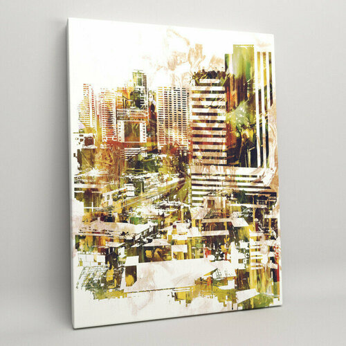 Картина на холсте (интерьерный постер) "Иллюстрация - Гонконг", с деревянным подрамником, размер 45x60 см