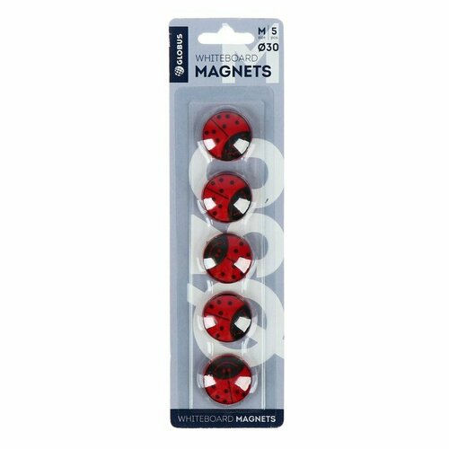 Магниты для досок 30 мм, 5 штук, "Божья коровка" красные (комплект из 12 шт)