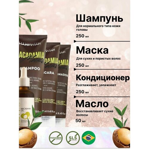 Шампунь + Маска + Кондиционер + Масло Happy Hair Macadamia