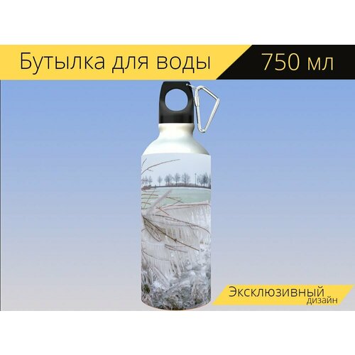 Бутылка фляга для воды "Пейзаж, природа, озеро" 750 мл. с карабином и принтом