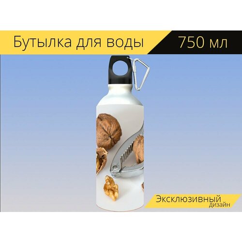 Бутылка фляга для воды "Грецкие орехи, щелкунчик, трескаться" 750 мл. с карабином и принтом