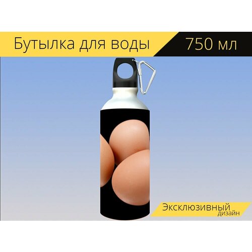 Бутылка фляга для воды "Яйцо, еда, завтрак" 750 мл. с карабином и принтом