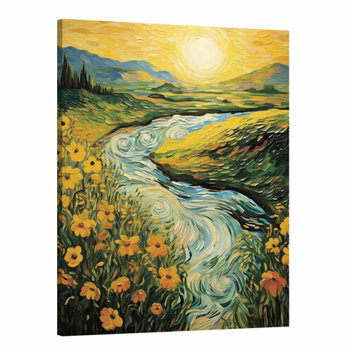 Интерьерная картина 50х70 "Изумительный пейзаж в стиле ван Гога"