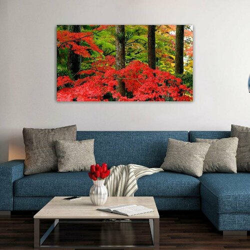 Картина на холсте 60x110 LinxOne "Япония парк лес осень клен" интерьерная для дома / на стену / на кухню / с подрамником