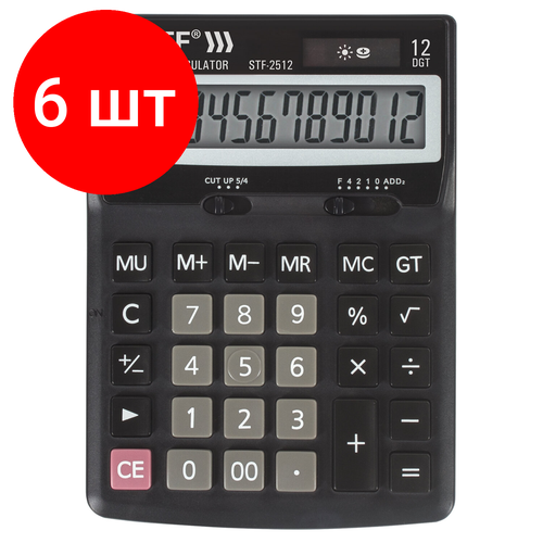 Комплект 6 шт, Калькулятор настольный STAFF STF-2512 (170х125 мм), 12 разрядов, двойное питание, 250136