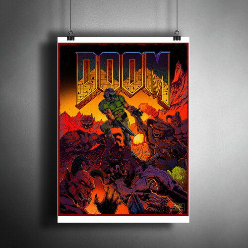 Постер плакат для интерьера "Компьютерная игра Doom. Игра Дум" / Декор дома, офиса, комнаты, квартиры A3 (297 x 420 мм)