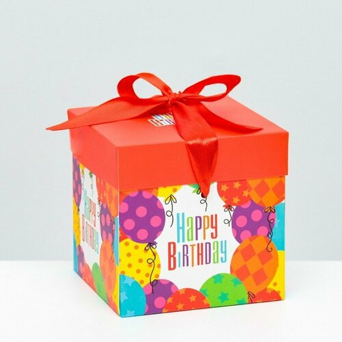 Коробка Самосборная "С днем рождения" красная 10х10х10 см (комплект из 48 шт)