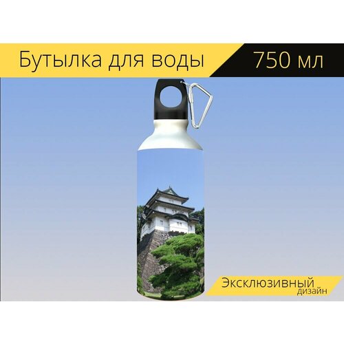 Бутылка фляга для воды "Япония, императорский, дворец" 750 мл. с карабином и принтом