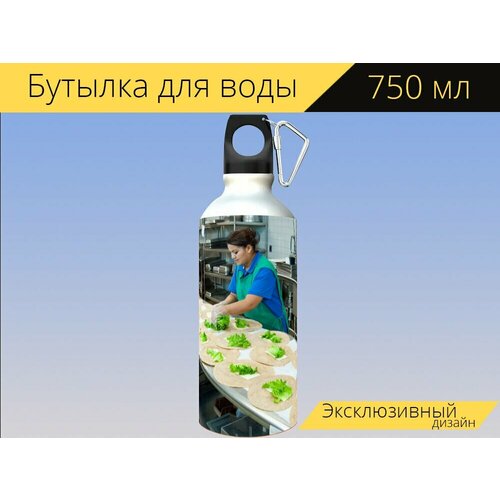 Бутылка фляга для воды "Кухня, помощь, рабочий" 750 мл. с карабином и принтом