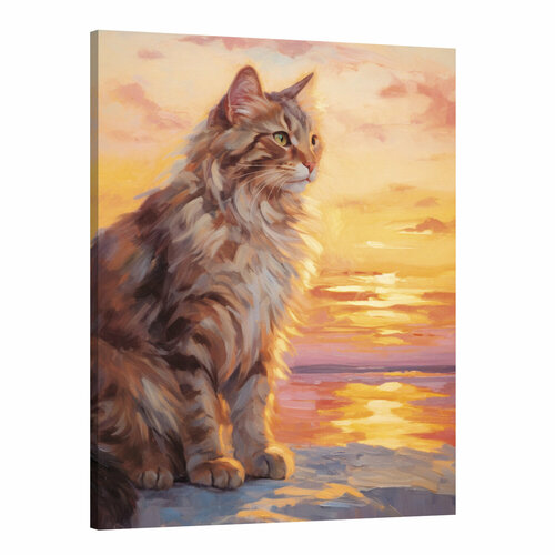 Интерьерная картина 50х70 "Кот и его закат"