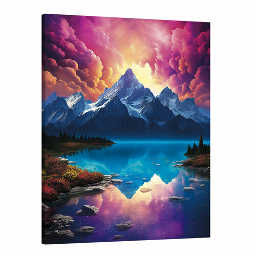 Интерьерная картина 50х70 "Горы и озеро: симфония красок"