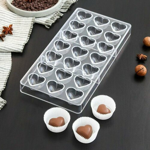 Форма для шоколада и конфет KONFINETTA «Сердца», 28×14 см, 21 ячейка, ячейка 2×3 см (комплект из 3 шт)