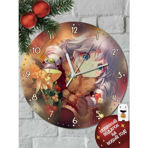 Настенные часы УФ "Новый год Девушка (Санта, аниме, милый, ёлка) - 6002"