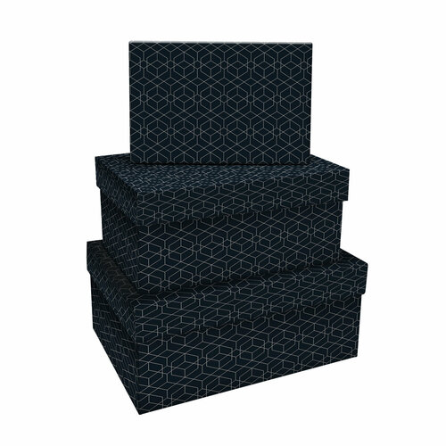 Набор прямоугольных коробок 3в1, MESHU "Pattern on black", (19*12*7.5-15*10*5см)