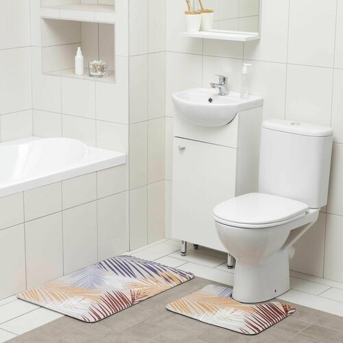 Набор ковриков для ванной и туалета Доляна Тропический, 2 шт: 50x80, 40x50 см