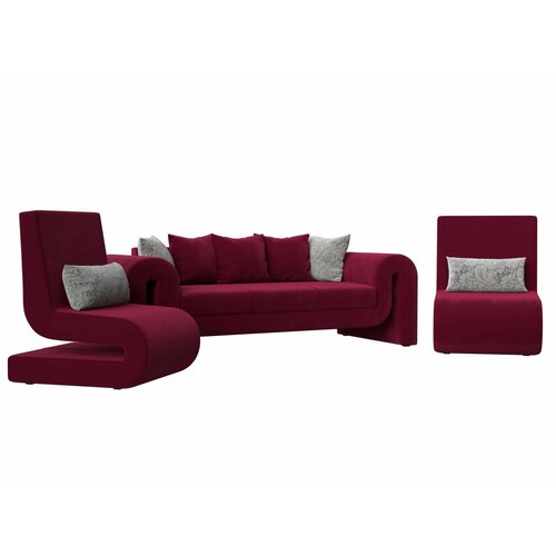 Набор Волна-1 (диван, 2 кресла), Микровельвет бордовый
