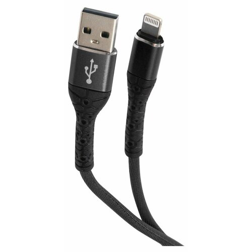 Дата-кабель mObility USB - Lightning, 3А, тканевая оплетка, черный