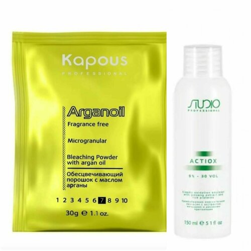 Kapous Professional Обесцвечивающий порошок с маслом арганы для волос серии "Arganoil", 30 г и Окислитель 9%