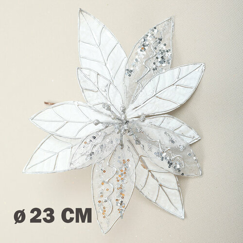 Цветок искусственный декоративный новогодний, d 30 см, цвет белый
