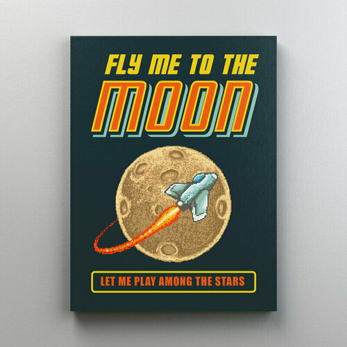Интерьерная картина на холсте "Винтажный постер - полет на луну" размер 22x30 см