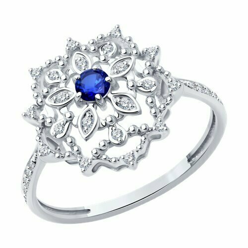 Кольцо Diamant online, белое золото, 585 проба, бриллиант, сапфир, размер 18, бесцветный