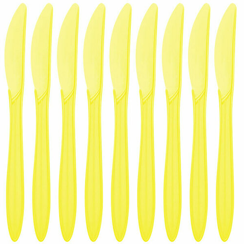 Одноразовые пластиковые однотонные ножи желтого цвета Yellow Sunshine, 12 шт.