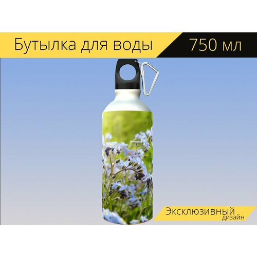 Бутылка фляга для воды "Не забывай меня, луг, остроконечный цветок" 750 мл. с карабином и принтом