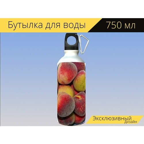 Бутылка фляга для воды "Персик, косточковых, ваза с фруктами" 750 мл. с карабином и принтом