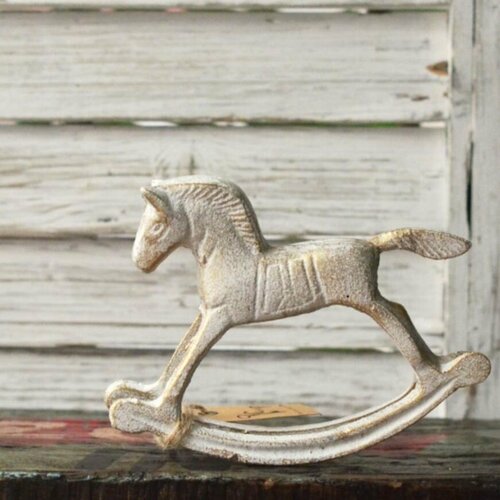Статуэтка чугунная лошадка-качалка белая Ретро праздничное новогоднее украшение, сувенир интерьерный, железная фигурка лошади " Дом на стиле "