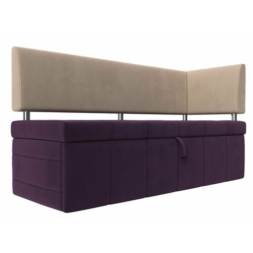 Кухонный прямой диван Стоун с углом правый, Велюр фиолетовый и бежевый