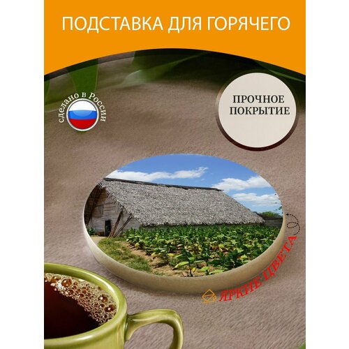 Подставка под горячее "Куба, виньялес, плантация" 10 см. из блого мрамора