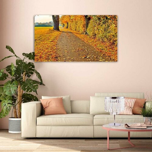 Картина на холсте 60x110 LinxOne "Человек желтые листья осень" интерьерная для дома / на стену / на кухню / с подрамником