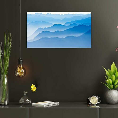 Картина на холсте 60x110 LinxOne "Горы холмы туман пейзаж" интерьерная для дома / на стену / на кухню / с подрамником