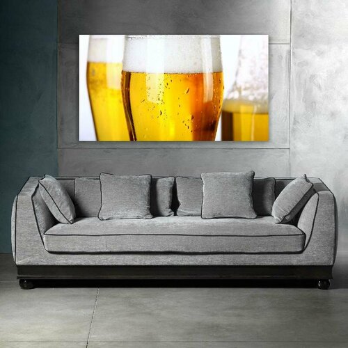 Картина на холсте 60x110 LinxOne "Пиво светлое стекло пена" интерьерная для дома / на стену / на кухню / с подрамником