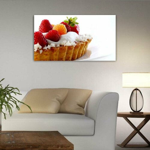 Картина на холсте 60x110 LinxOne "Пирожное десерт сладкое малина" интерьерная для дома / на стену / на кухню / с подрамником