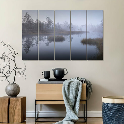 Модульная картина/Модульная картина на холсте/Модульная картина в подарок/ Пейзаж/ Туман над рекой/Landscape/ Fog over the river 150х100