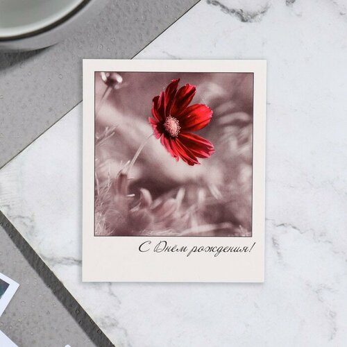 Мини-открытка "С Днём Рождения!" красный цветок, 9х11 см, 10 штук
