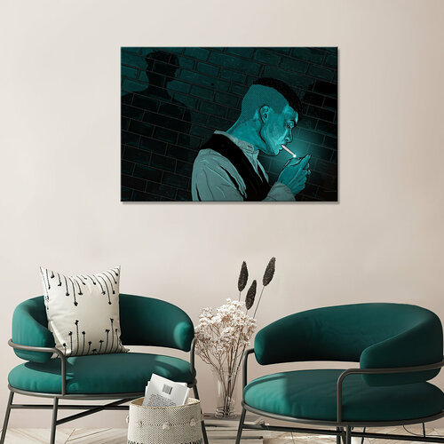 Интерьерная картина на холсте - Томас Шелби арт кирпичная синяя стена Острые козырькИ30х40