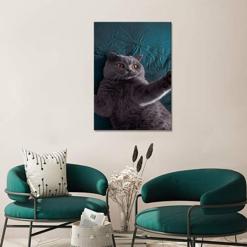 Интерьерная картина на холсте - котенок на синем фоне 50х70