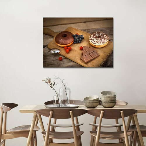 Картина/Картина на холсте для интерьера/Картина на стену/Картина для кухни/ - Пончики с шоколадом и ягодами 20х30