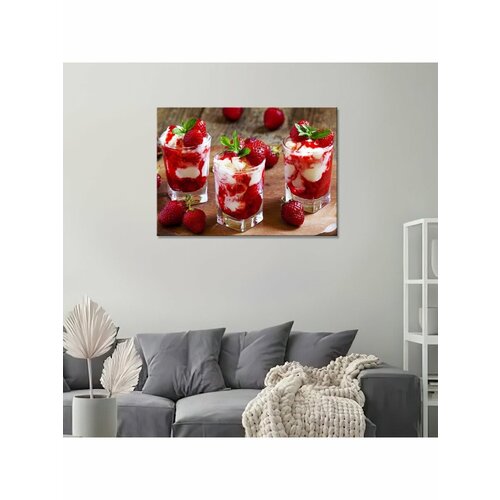 Картина на холсте с подрамником Клубника со сливками десерт 60х80