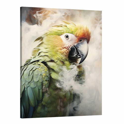 Интерьерная картина 50х70 "Призрачная красота: попугай в облаках дыма"