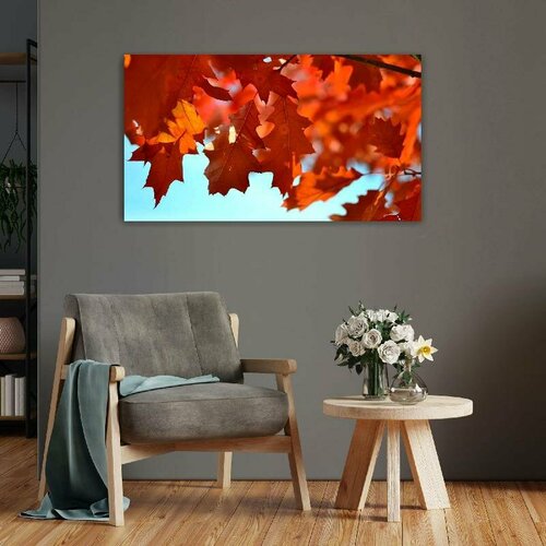 Картина на холсте 60x110 LinxOne "Оранжевые листья дуба на дереве" интерьерная для дома / на стену / на кухню / с подрамником
