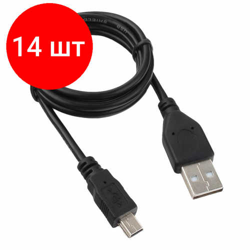 Комплект 14 штук, Кабель USB 2.0 - Mini USB, М/М, 1 м, Гарнизон, чер, GCC-USB2-AM5P-1M