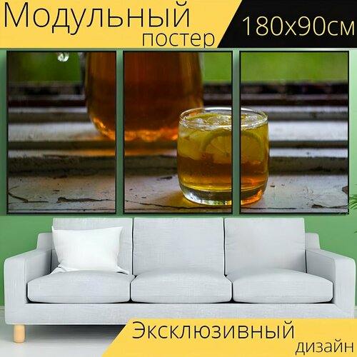 Модульный постер "Чай со льдом, напиток, холодный" 180 x 90 см. для интерьера
