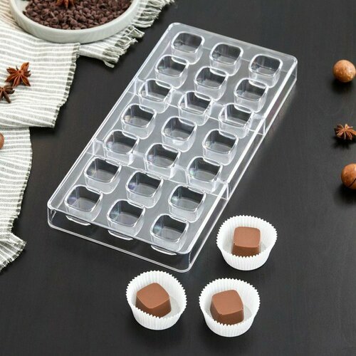 Форма для шоколада и конфет KONFINETTA «Куб», 27,5×13,5×3 см, 21 ячейка, ячейка 2,5×2,5 см (комплект из 3 шт)