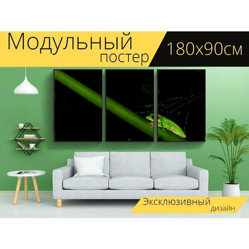 Модульный постер "Лягушка, насекомое, лист" 180 x 90 см. для интерьера