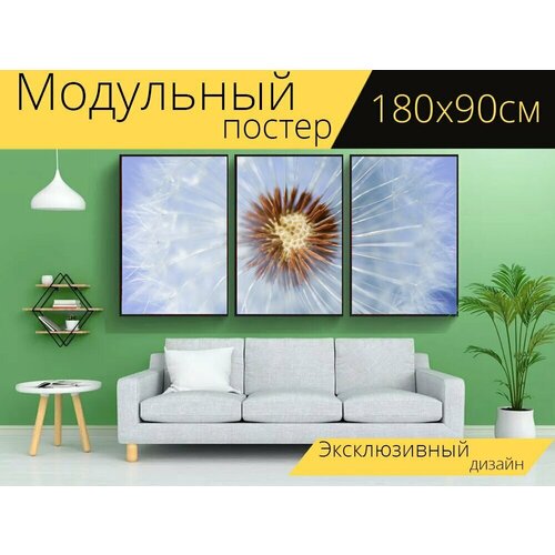 Модульный постер "Одуванчик, завод, закрывать" 180 x 90 см. для интерьера